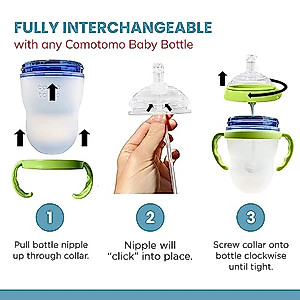 Straw Transition Cup Kit for Comotomo Baby Bottles | Conversion Kit Fits 5 Ounce and 8 Ounce Bottles | Soft, Silicone Straw Top Bottle Nipple & Weighted Straw to Help Baby Transition | 2 Pack (Green)