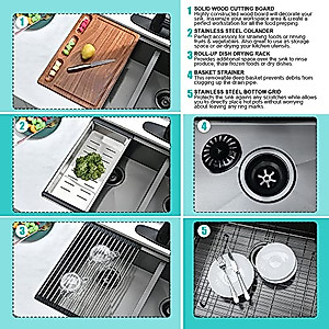 33 Black Undermount Kitchen Sink Workstation - iAnomla 33 x19 Inch Black Kitchen Sink Undermount Sink 16 Guage Stainless Steel Ledge Workstation 60/40 Double Bowl Kitchen Sink with Cutting Board