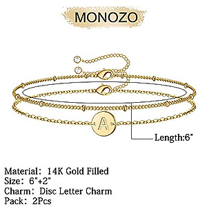 Gold Bracelets for Women Teen Girl Gifts, 14K Gold Filled Layered Letter A Initial Bracelet for Women Teen Girls Gifts Disc Charm Bracelet Gifts for Teen Girls Gold Initial Bracelets for Women Girls Gifts