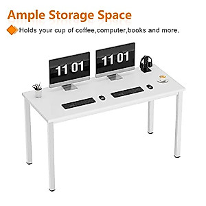 Need 55 Inch Large Computer Desk - Modern Simple Style Home Office Gaming Desk, Basic Writing Table for Study Student, White Metal Frame, White