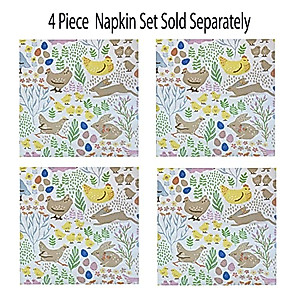 Home Bargains Plus Easter Fun Fabric Tablecloth, Bunny Rabbit, Easter Egg and Chicks Print Stain and Wrinkle Resistant Spring Tablecloth, 52” x 52” Square