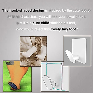 DELITON Adhesive Towel Hooks/Bathroom Wall Hooks - White Heavy Duty Self Adhesive Hooks Stick on Hanging Robes Coats Clothes for Bedroom Kitchen Door, Stainless Steel 4 Pack