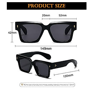 EYLRIM Square Frame Sunglasses for Women Men Trendy Thick Frame Rectangle Sun Glasses Black Shades(01 Black/Grey)