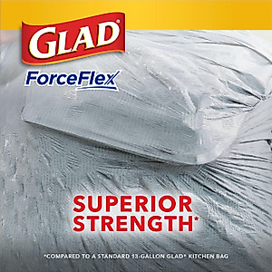 GLAD ForceFlex Tall Kitchen Drawstring Trash Bags, 13 Gallon Grey Trash Bag for Kitchen Trash Can, Odor Shield, Odor Eliminator and Leak Protection, 110 Count