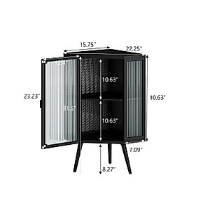 Wetiny Modern Corner Storage Cabinet with Tempered Glass Doors, Accent Corner Hutch Cabinet Freestanding Metal Corner Table Shelf for Bathroom, Kitchen, Bedroom, Living Room,Black