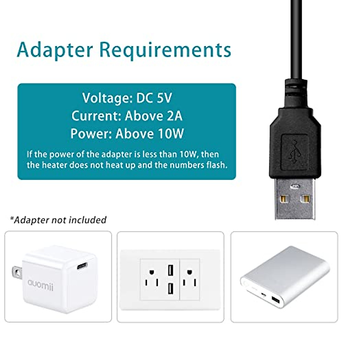 auomii USB Aquarium Heater,10/20/30W Adjustable Mini Fish Tank Heater, External Temperature Controller, LED Display, Used for 1-3 Gallon Tank