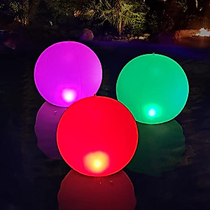 Rukars Floating Pool Lights Solar Glow Globes 3PCS, 14 inch Inflatable Waterproof Solar Pool Balls, LED Color Changing Light Up Pool Balls, Float or Hang in Pool Garden Yard Patio Party Outdoor Decor