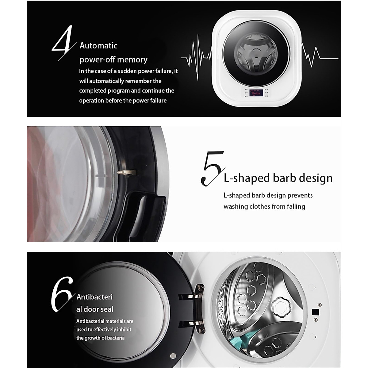 3kg Mini Wall-mounted Washing Machine, Full-Automatic Washing Laundry Machine with Hot Air Dryer, Underwear Washer with High Temperature Boiling, Space-Saving for Apartment Hotel Home