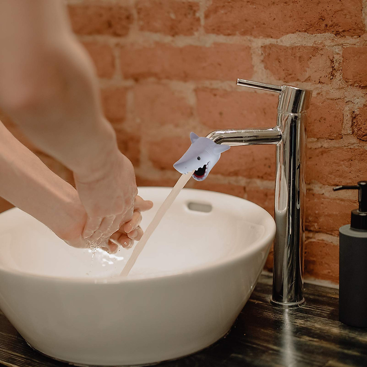 Amosfun Fish Faucet Extender Cartoon Shark Wash Basin Bath Spout Cover Shark Animal Toy Water Faucet Cover for Babies Toddlers Kids Children Grey