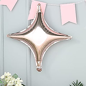 TABLECLOTHSFACTORY 3 Pack 23" Rose Gold Aluminum Foil Star Shape Balloon Wholesale 4 Point Quadrangle Mylar Balloons