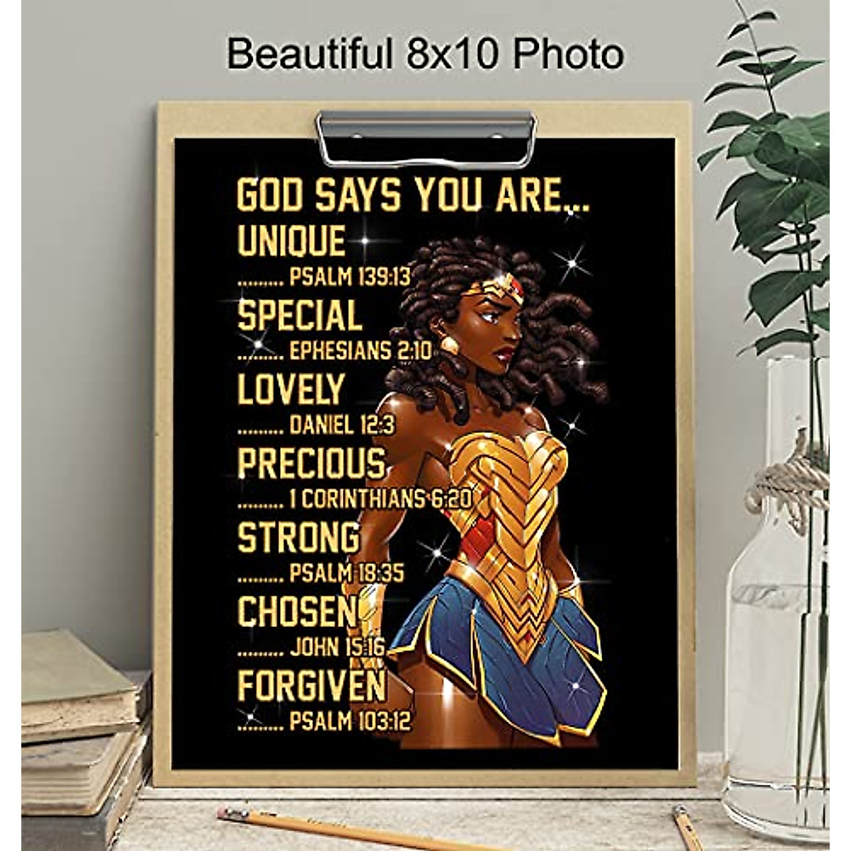 African American Woman - African American Wall Art for Girls - God Says You Are - Christian Wall Decor - Bible Verses - Black Wall Art - Religious Gifts for Women - Inspirational Motivational Unframed