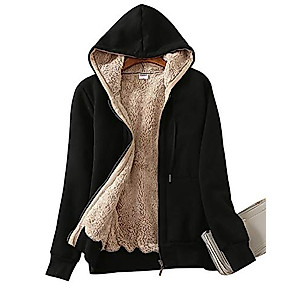 Yeokou Women's Casual Winter Warm Sherpa Lined Zip Up Hooded Sweatshirt Jacket Coat (X-Large, Black001)