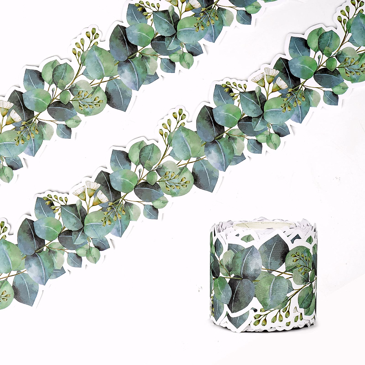 49ft Eucalyptus Die-Cut Border Trim Bulletin Board Classroom Border Trim Eucalyptus Themed Border Sticker for Photo Wall Bulletin Boards Desks Display Home and School Decorations Green