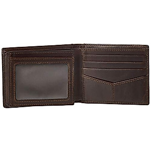 Fossil Men's Derrick Leather RFID-Blocking Bifold with Flip ID Wallet, Dark Brown, (Model: ML3681201)