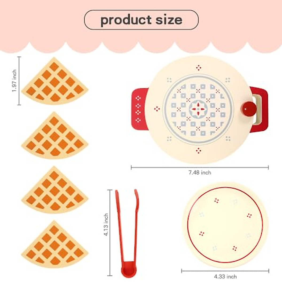 osettoys Toy Waffle Maker, Wooden Kitchen Play Set, Pretend Play Kitchen Appliance, Learning Toy for Kids, Cooking Toy Present for Boys Girls Age of 3-8