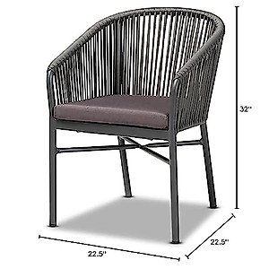 Baxton Studio Marcus Modern and Contemporary Grey Finished Rope and Metal Outdoor Dining Chair