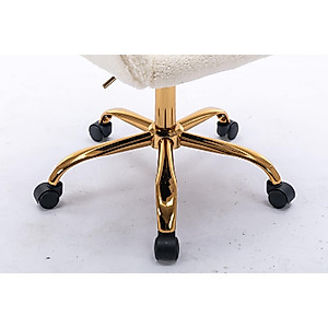 Yoluckea Faux Fur Desk Chair for Women Girl Teen, Home Office Desk Chair with Rolling Wheels, Modern Furry Vanity Chair for Makeup Room Bedroom Living Room, Adjustable Swivel Cute White Desk Chair