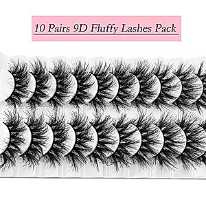 Fluffy Lashes Mikiwi Faux Mink Eyelashes, 9D Volume Fluffy Eyelashes, Faux Mink Lashes Wispy EyeLashes, Reusable Long 22mm lash Pack