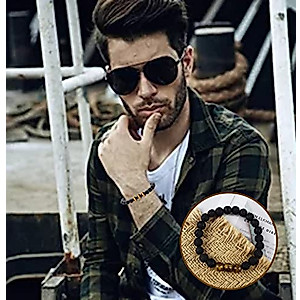 SAMOCO 12 Pcs Adjustable Lava Rock Stone Essential Oil Diffuser Bracelet Braided Elastic Rope Stone Yoga Beads Bracelets for Men Women