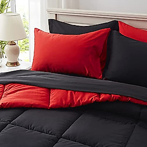 Anluoer Queen Size Bed in a Bag 7 Pieces, Black Bed Comforter Set with Comforter and Sheets, All Season Bedding Sets with 1 Comforter, 2 Pillow Shams, 2 Pillowcases, 1 Flat Sheet, 1 Fitted Sheet