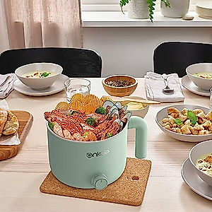 Ankale Hot Pot Electric with Steamer, 1.5L Portable Nonstick Rapid Electric Ramen Cooker, MultiFunction Mini Pot with Power Adjustable, Travel Electric Pot for Pasta/Noodles/Shabu Shabu/Oatmeal, Green