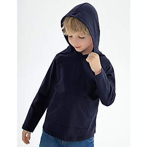 Spring&Gege Boys Light Weight Long Sleeve Hooded T-shirt Casual Solid Pullover Hoodie with Pocket, Navy, 9-10 Years