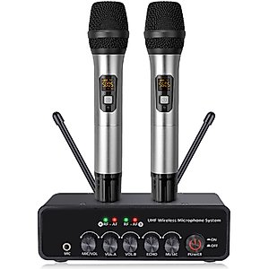LiNKFOR UHF Wireless Handheld Microphone System, Bluetooth 5.0 | 30 Adjustable Frequencies | Optical/Coaxial/3.5mm AUX & MIC Input | Optical/3.5mm AUX Output for Karaoke, Wedding, Meeting