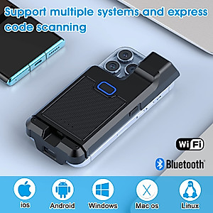 Alacrity Bluetooth 2D Barcode Scanner Upgraded 1D 2D QR Wireless Portable Back Clip Barcode Reader Scanner for Smartphone iPhone iOS Android