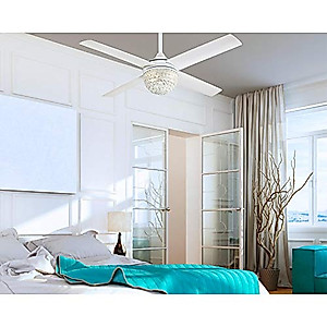Westinghouse Lighting 7226200 Kelcie, Contemporary LED Ceiling Fan with Light and Remote Control, 52 Inch, White Finish, Crystal Jewel Shade