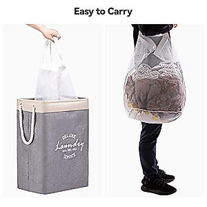 TECHMILLY 72L Large Laundry Hamper with Removable Bag, Collapsible Laundry Basket with Rope Handles, Dirty Clothes Hamper for Bedroom, Living Room, Clothes Toys Organizer, Grey