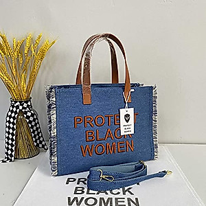 Women Tassel denim Protect Black Women Purse and Handbag Ladies cowboy Top Handle Crossbody Satchel Shoulder Tote bag (blue)