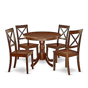East West Furniture ANBO5-MAH-W 5 Piece Dinette Set for 4 Includes a Round Kitchen Table with Pedestal and 4 Dining Room Chairs, 36x36 Inch, Mahogany