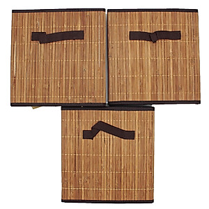 Seta Direct, Brown Natural Bamboo Collapsible Cube Storage Bins Shelf Organizer [3 Pack]