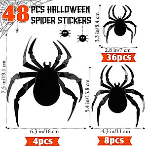 BBTO 48 Pieces Halloween Spider Wall Decor DIY Mirror 3D Spider Stickers Removable Spider Decals for Home Nursery Classroom Bedroom Bathroom Living Room Decor