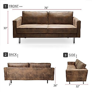 SILKIR 3-Person Sofa Couch for Living Room | Perfect for: Apartment/Studio/Office & Small Space | Leather Fabric | Fast and Easy Assembly | (Brown) Modern Contemporary Mid-Century
