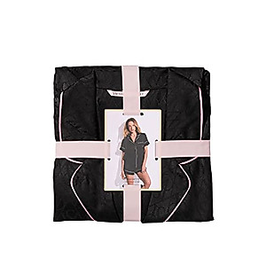 Victoria's Secret Silky Satin Two Piece Short Pajama Set, Satin Fabric, Unlined, Women's Pajamas, Black (XL)