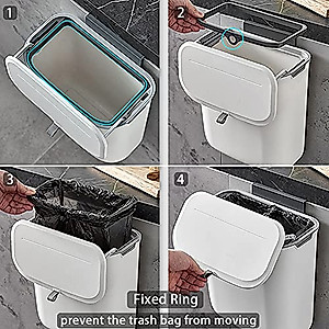 Hanging Trash Can with Lid for Kitchen Cabinet Door, 2.3 Gallon Wall Mounted Garbage Can Kitchen Compost Bin for Countertop or Under Sink