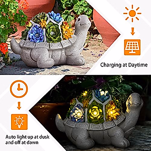 LESES Garden Statues, Turtle Garden Decor Clearance Solar Statue with 7 LED Lights Outdoor Ornament for Outside, Turtle Garden Figurines Cute Decorations for Patio Yard Lawn Gifts