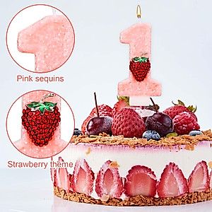Strawberry Number 1 Candle, Cute Berry Number One Candle Strawberry Theme Cake Topper Decor Supplies for First Birthday Wedding Party Baby Shower Decoration