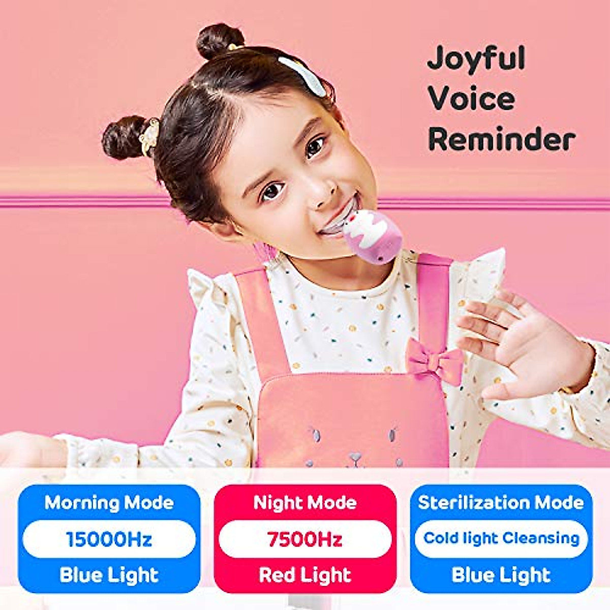 Sunartec Ultrasonic Electric 360 Toothbrush for Kids Teeth Whitening Kits with Music Reminder, 3 Modes Gums Care Sonic Toothbrushes for Children's Gifts 2 Brushheads (Black)