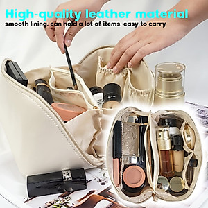 S-SNAIL-OO Upgrade Large-capacity Travel Cosmetic Bag, Women Pu Leather Waterproof Portable Cosmetic Bag with Handle, Storage Bag for Place Skin Care Products, Jewelry, Sundries. (White)