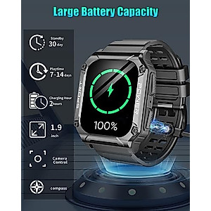 PASONOMI Smart Watch for Men Military Smart Watches for Men Smart Watch Built-in Microphone IP68 Waterproof for Android Phones Sports Outdoor Smartwatch with Heart Rate Monitor (Black)