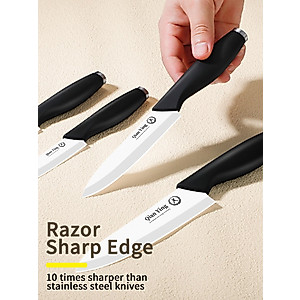 Ceramic Knife Set for Kitchen with Sheath: Sharp Blade Fruit Cutting Knives with Cover Clean Cut Edge Black Handle