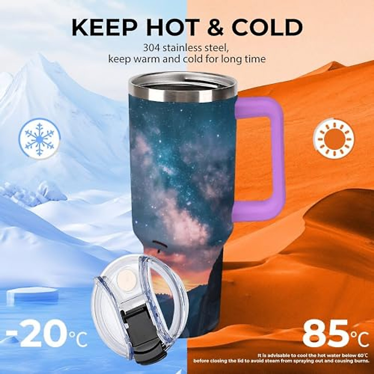 Skydiving Insulated Tumbler with Lid And Straw Stainless Steel Travel Coffee Mug 40oz Violet-style