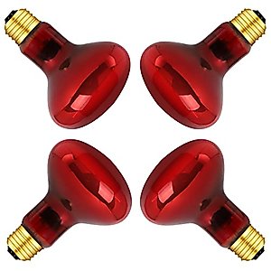 FIVEAGE Reptile Red Heat Lamp 100 Watt, Infrared Basking Spot Lamp, Lizard Heating Lamp for Bearded Dragon Tortoise Snake Chameleon Reptiles and Amphibian Use, 4 Packs