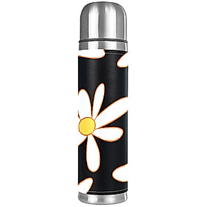 Stainless Steel Leather Vacuum Insulated Mug Flowers Thermos Water Bottle for Hot and Cold Drinks Kids Adults 16 Oz