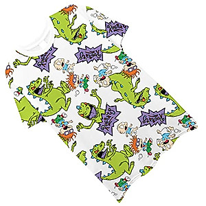 Nickelodeon Mens Rugrats Reptar Shirt - Rugrats Reptar Chuckie Tommy Allover Print T-Shirt (White, Large)