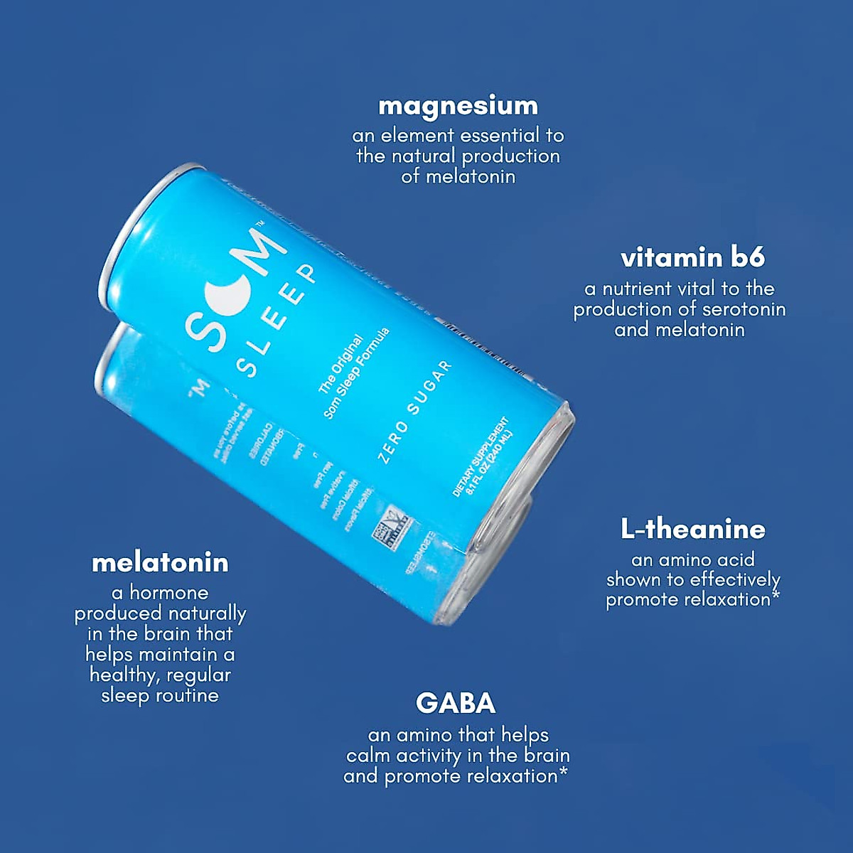 Som Sleep, The Original Sleep Support Formula w/Melatonin, Magnesium, Vitamin B6, L-Theanine & GABA – Vegan, Functional Nighttime Drink – Sleep Aid Supplement – Zero Sugar Berry, 8.1 Fl Oz, 12-Pack