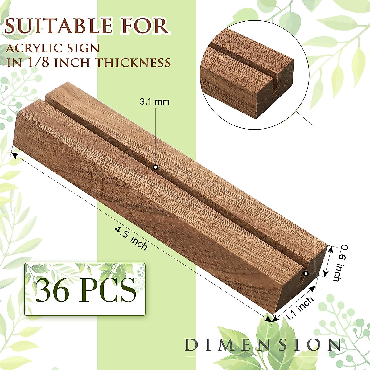 Roowest Wood Place Card Holders 4.5 Inch Rustic Wooden Table Number Holder Stands Acrylic Sign Holders Name Card Holder for Wedding Events Birthday Party Home Decoration(36 Pcs)