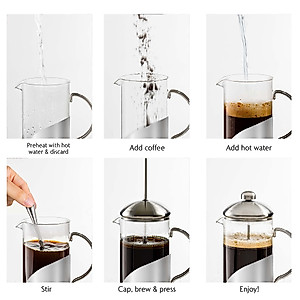 OVENTE French Press Coffee Maker 34 Ounce, 4 Level Stainless Steel Filter System, Borosilicate Heat Resistant Glass Carafe with Free Measuring Scoop, Silver FSL34S